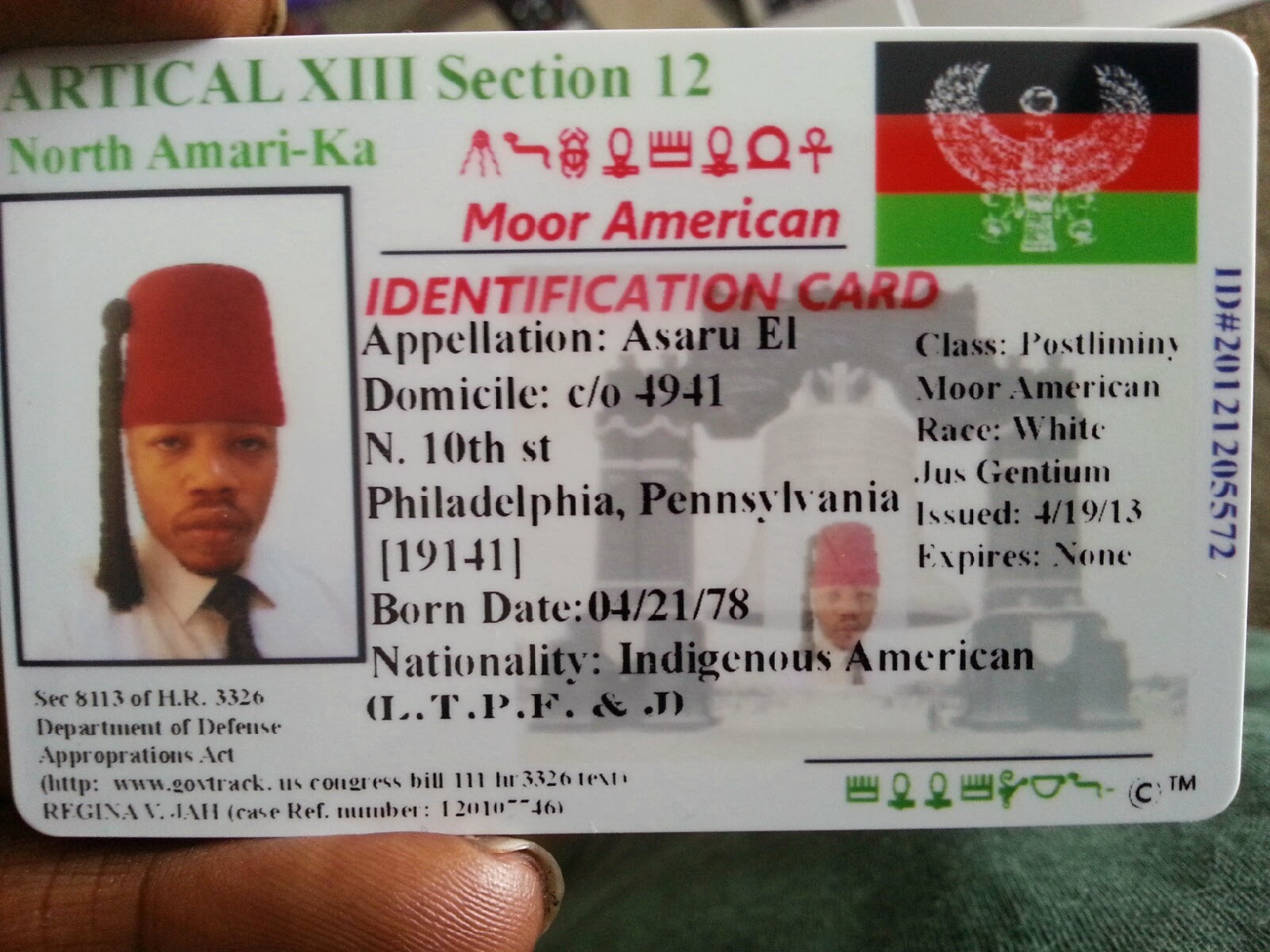 ISRAELITES/PHOENICIANS, CARTHAGINIANS and MOORS International ID Card ...