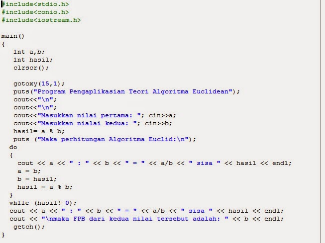 Algoritma Euclidean bahasa C++ - Fey
