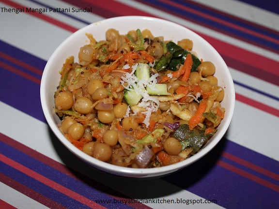 Busy At Indian Kitchen: Thengai Mangai Pattani Sundal (Coconut - Raw ...