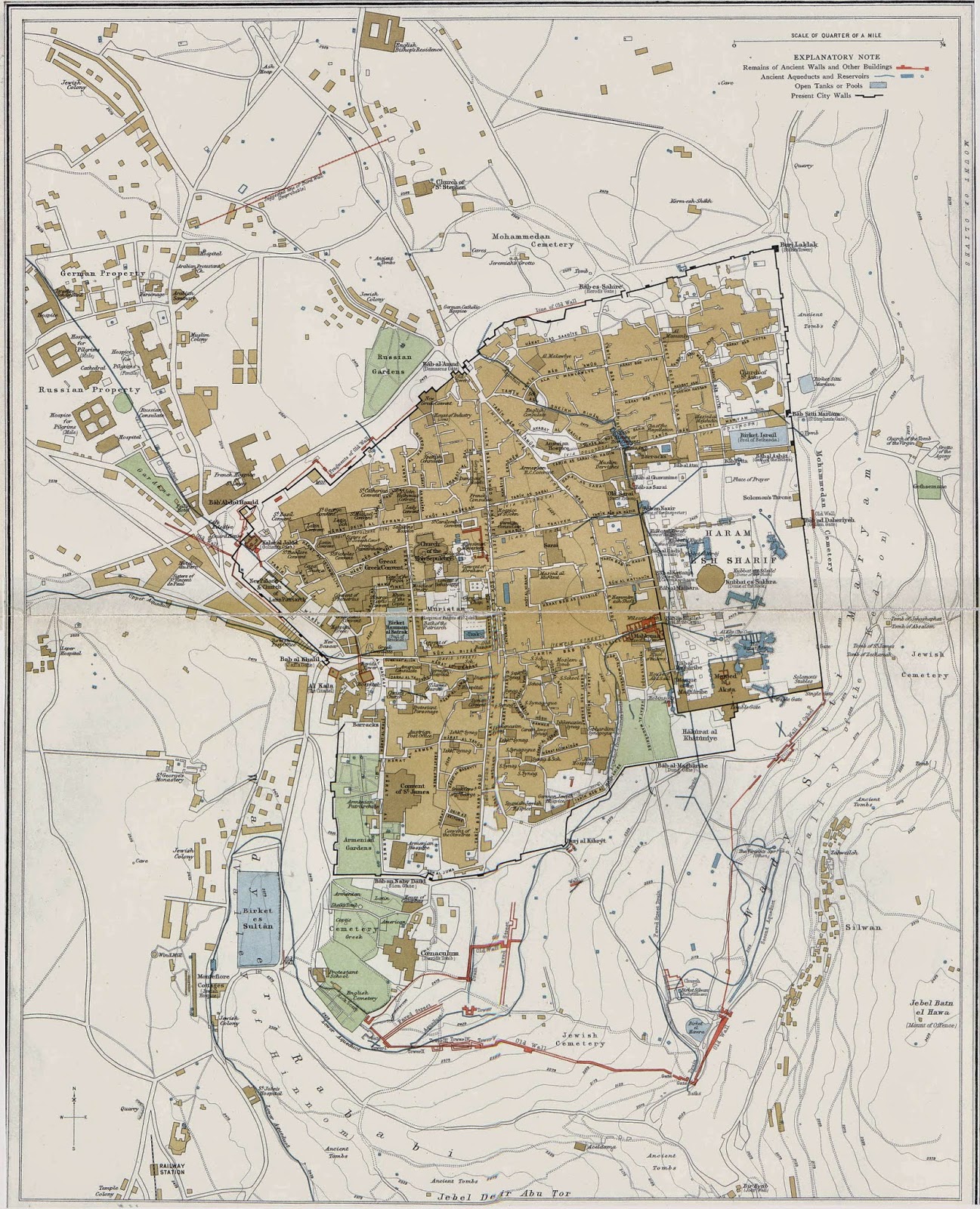 ISRAEL. Ayer y hoy.: MAPA: Jerusalén moderna en 1915.