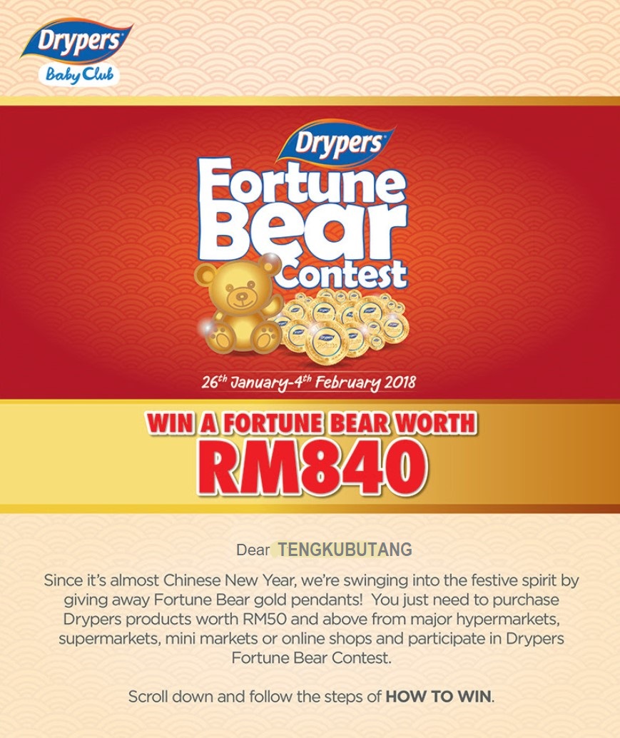 WIN Drypers Fortune Bear worth RM840!