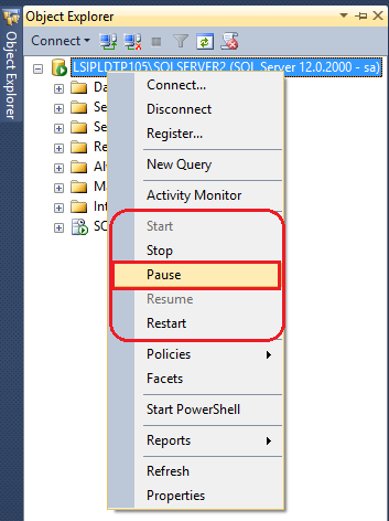 SQL/NoSQL Public Diary: Use Of Pausing an MSSQL Server Instance..