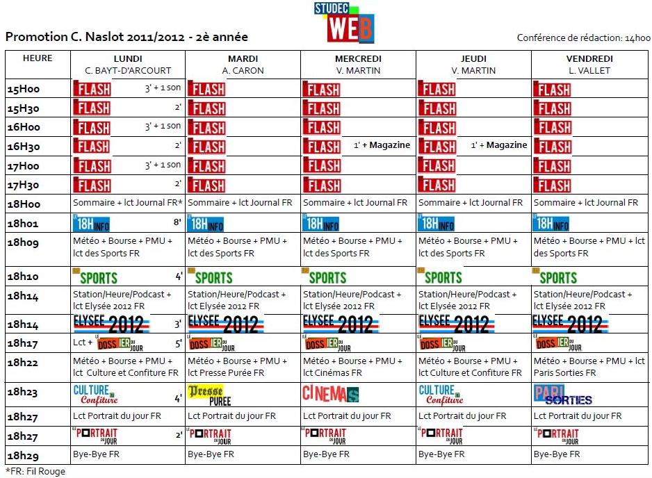Journalistes Studio Ecole de France: La grille des programmes (cliquez ...