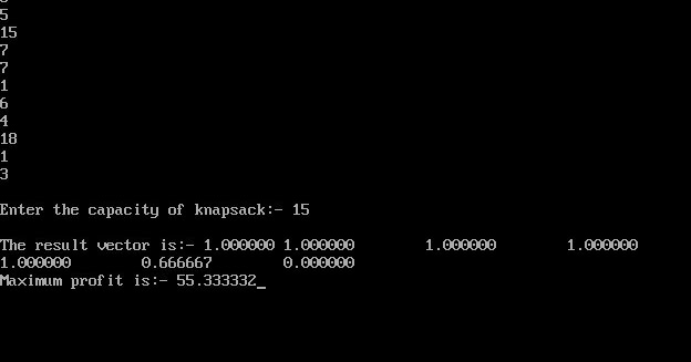 DAA Lab program to perform Knapsack Problem using Greedy Solution