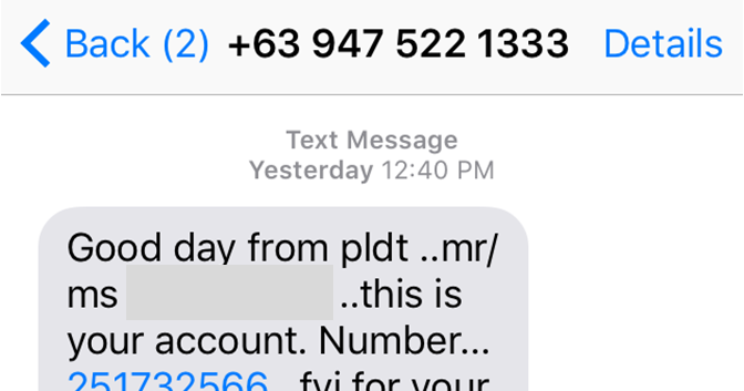 TEXT SCAM Targetting New PLDT Subscribers