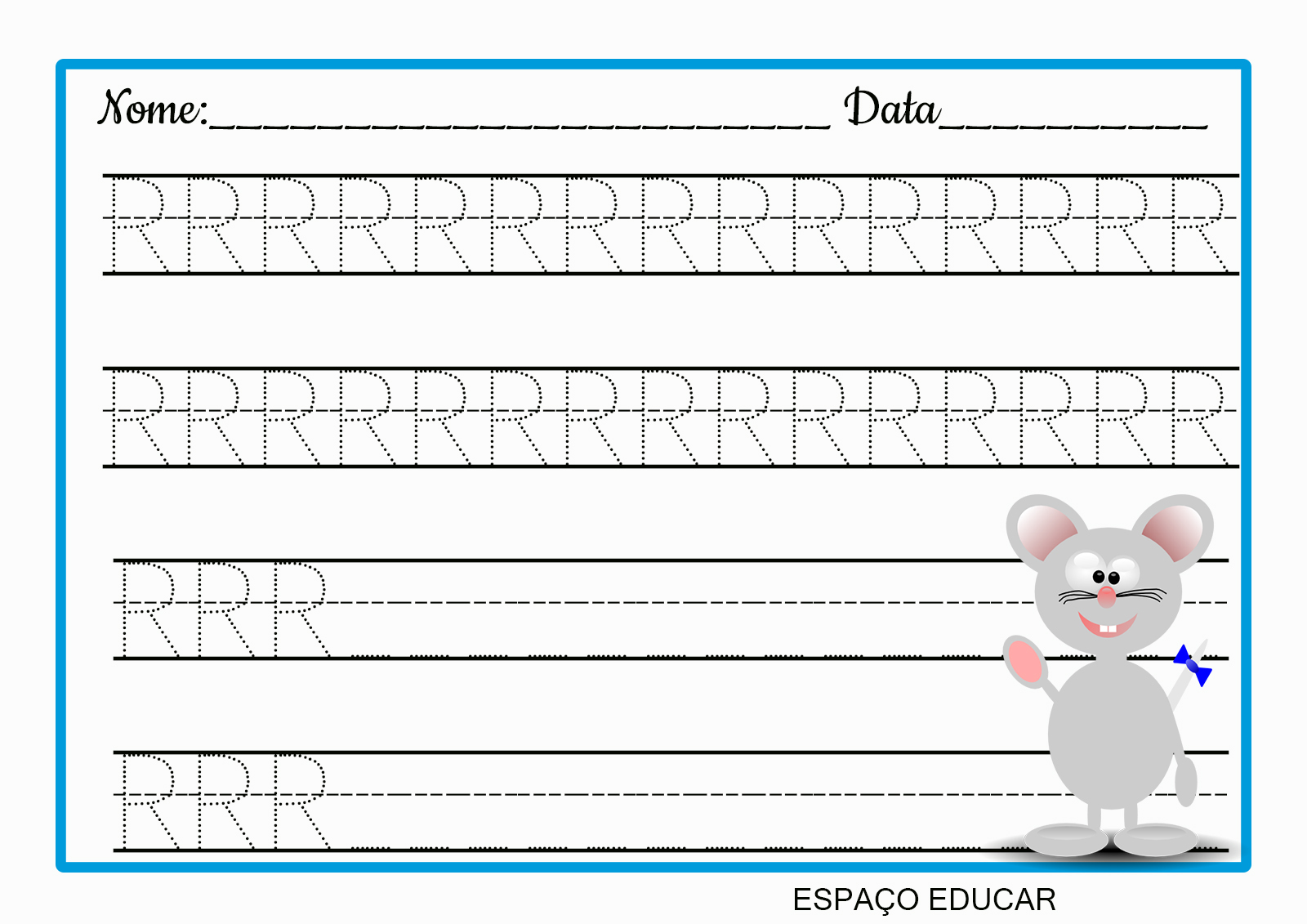 Caligrafia das letras do alfabeto colorida Letra R-ESPAÇO EDUCAR
