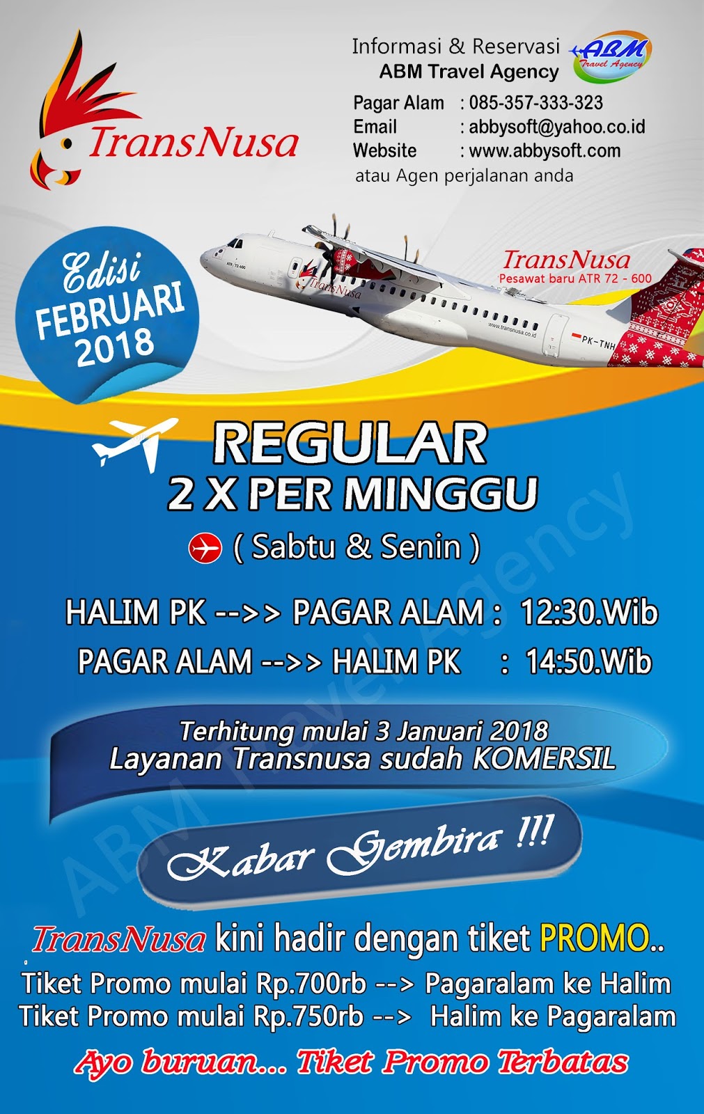 PESAWAT TRANS NUSA JAKARTA - PAGAR ALAM ~ AbbySoftMelayani Reservasi ...