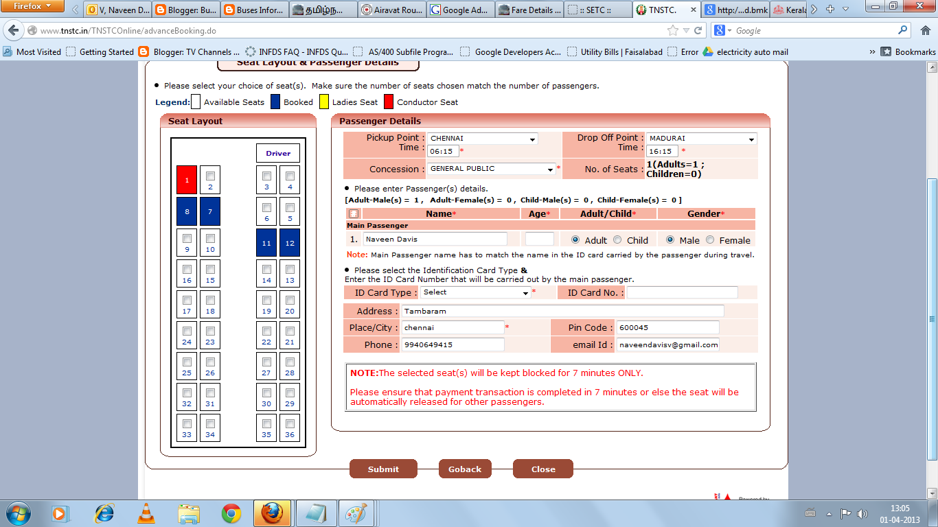 State Bus Routes,Fare ,Schedule information online: TNSTC online Booking