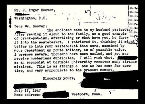 The Saucers That Time Forgot: FBI UFO Files, 1947: The Harbinger Letter