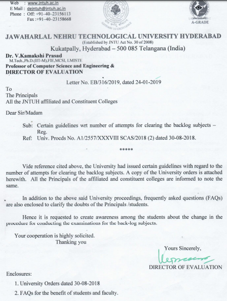JNTUH Guidelines wrt Number of Attempts For Clearing The backlog ...