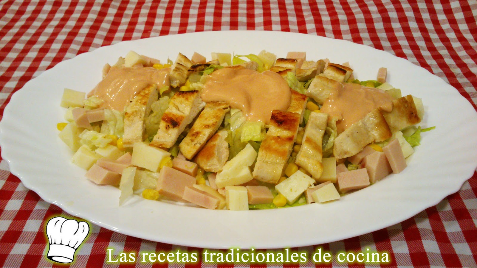 Receta de ensalada de pollo con salsa rosa