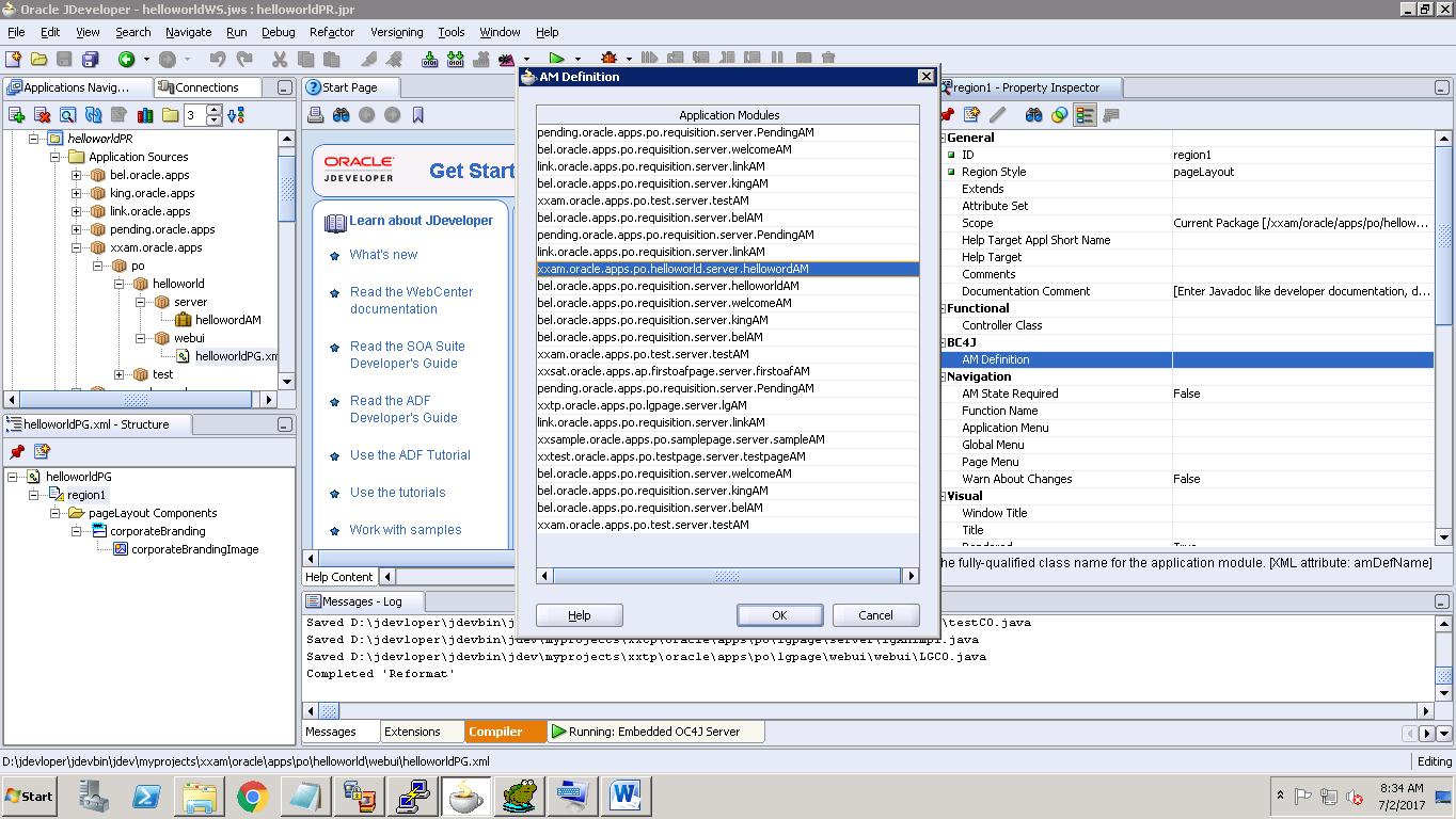 Oracle Application Framework Hello World Page In Oaf