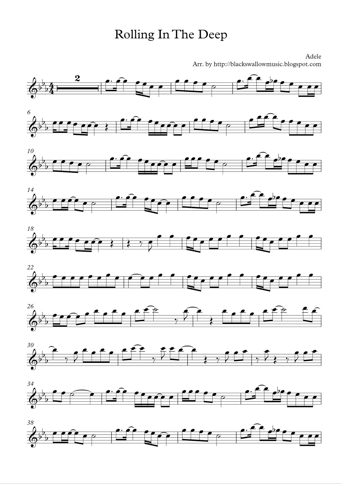 BlackSwallowMusic: [Sheet Music] Rolling In The Deep - Adele