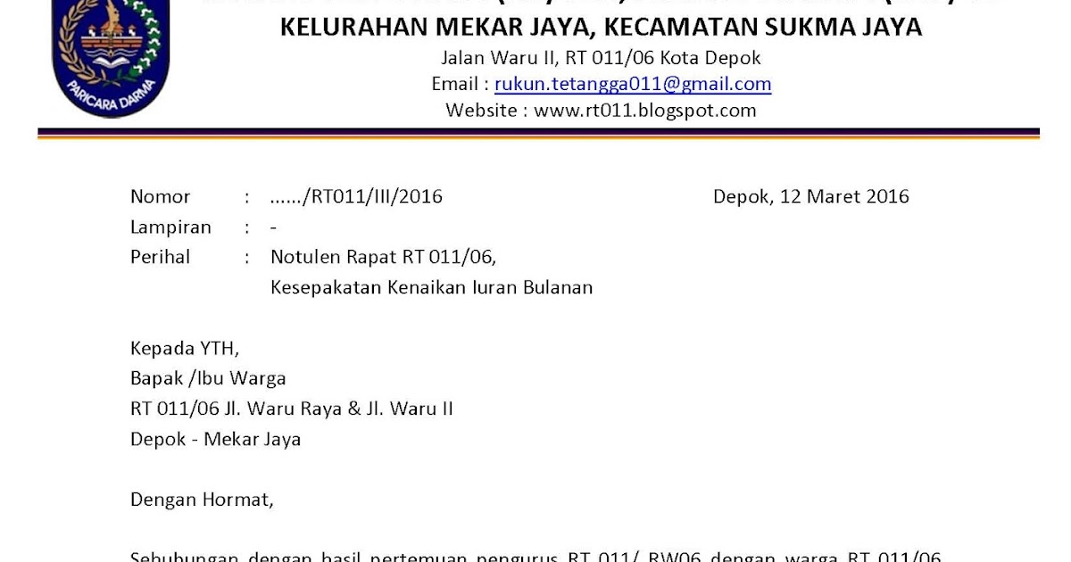 Notulen Rapat RT 011/06 12 Maret 2016 - RT 011/06 Depok