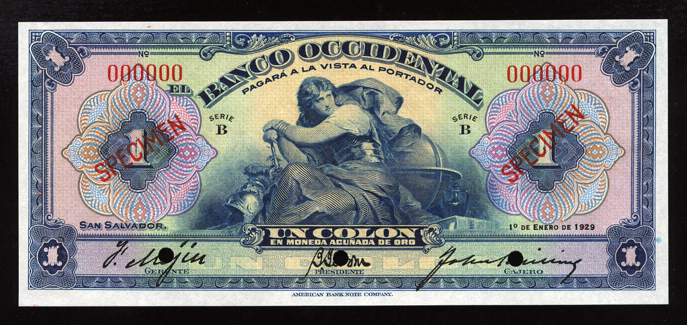 El Salvador 1 Colon banknote 1929 El Banco Occidental|World Banknotes ...