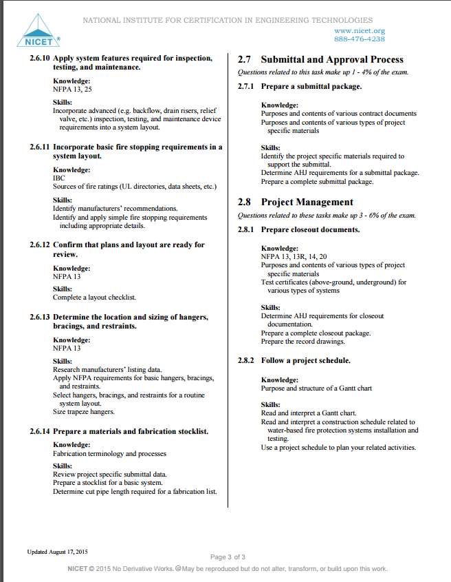 NICET Water Based Systems Layout I, II & III