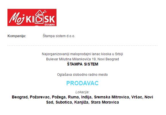 Zapošljavanje: Prodavac/Prodavačica