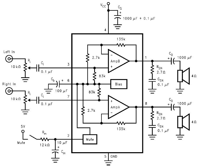 2x11W Stereo Audio Amplifier with LM4755 | Audio Amplifier Circuit