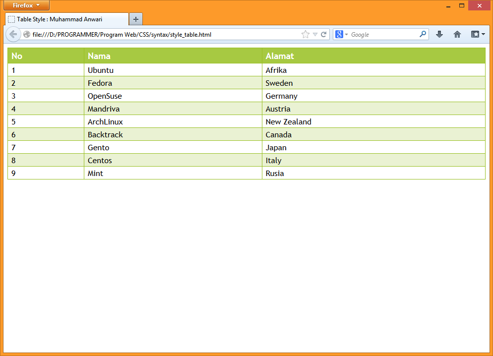 Css Table ~ Muhammad Anwari