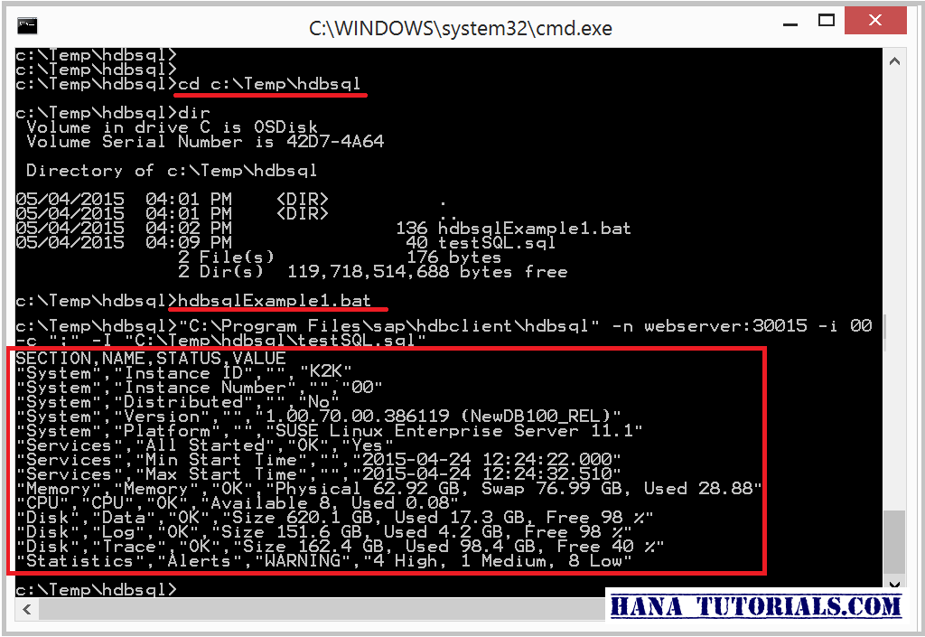 Hana Tutorials How To Connect Sap Hana System Using Widows Batch Scripts And Hdbsql