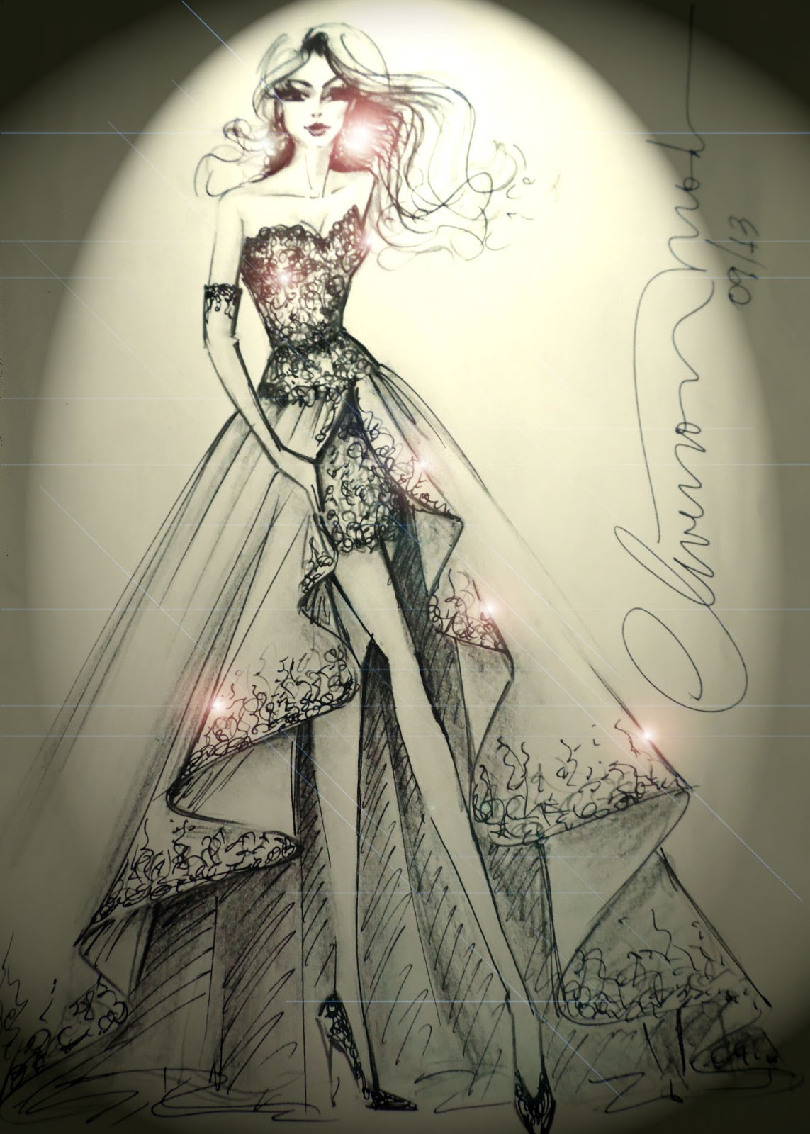 DESENHOS DE MODA: Desenho de Moda - Vestido para debutante todo bordado ...