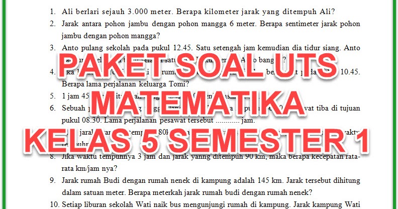 Soal UTS Matematika Kelas 5 Kurikulum 2013 Edisi Revisi Semester 1 - GURU MAJU