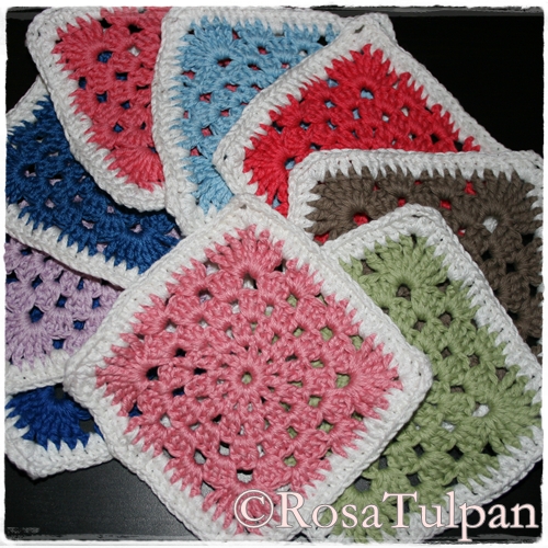 Rosa Tulpan: Virkade rutor - Granny Wheel Square