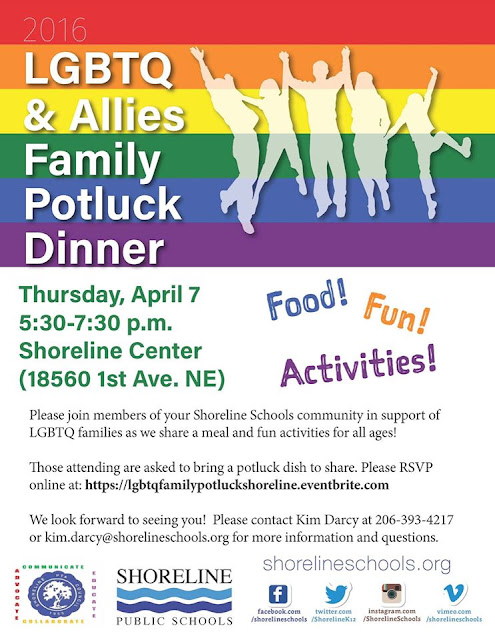 Shoreline Area News: LGBTQ and Allies Family Potluck Dinner Thursday, Apr 7