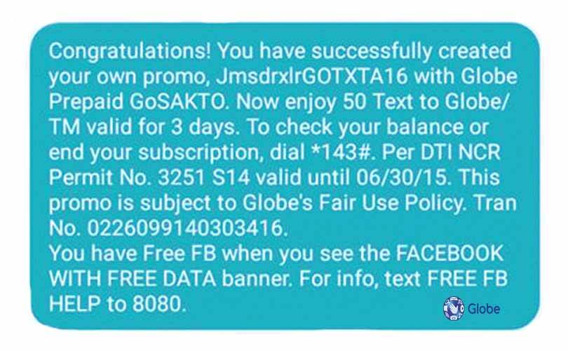 Globe GOTXTA16 – 3 Days Free Facebook + Text Promo only 15 Pesos