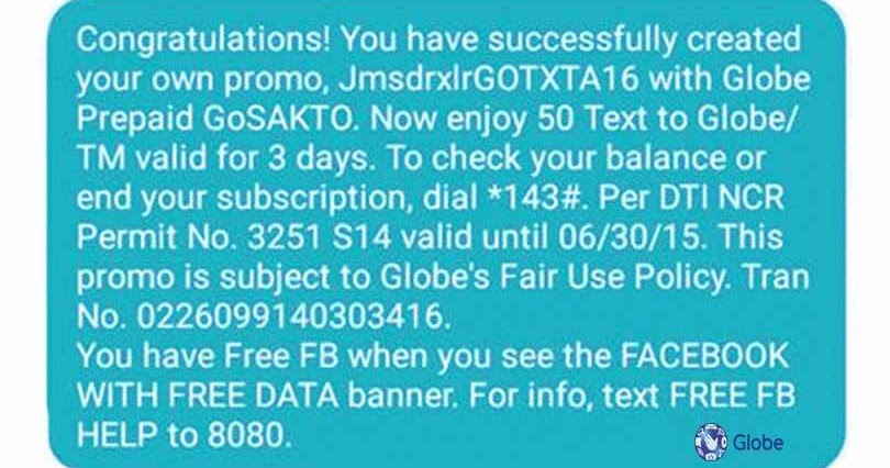 Globe GOTXTA16 – 3 Days Free Facebook + Text Promo only 15 Pesos