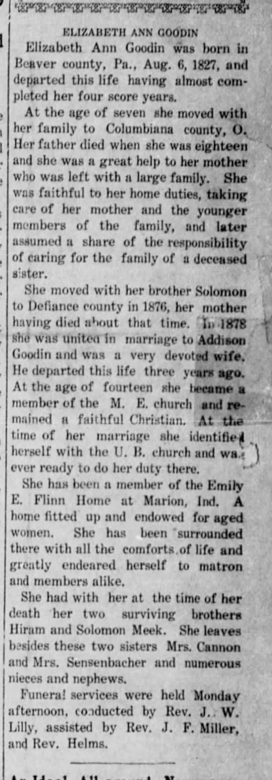 AT THE RIVERBEND: Elizabeth Meek Goodin - Daughter of James and Anna ...