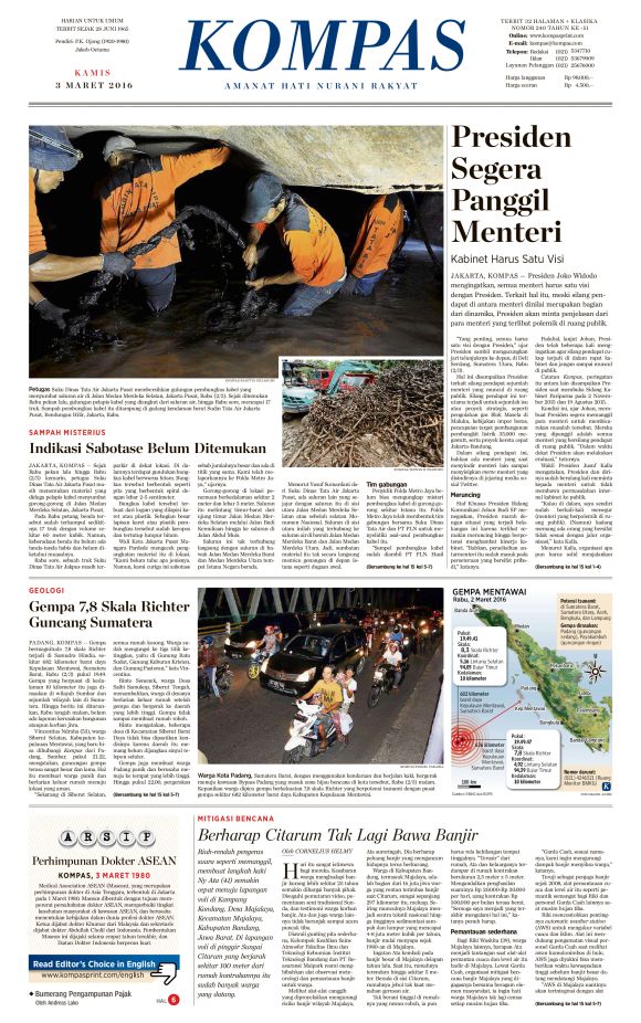 Kompas Hari Ini: Kompas Edisi Kamis 3 Maret 2016