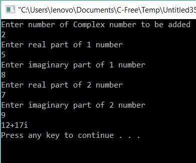 All C Programs: Program 364: Add N Complex Numbers using Structures