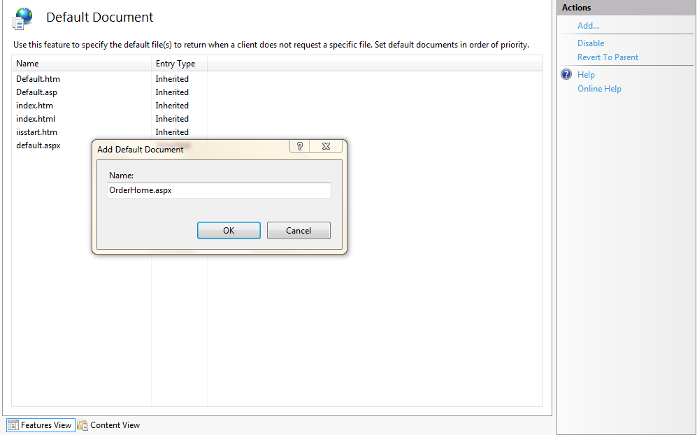 Aspdotnet-Sharepoint: How set default page in iis for Asp.net application
