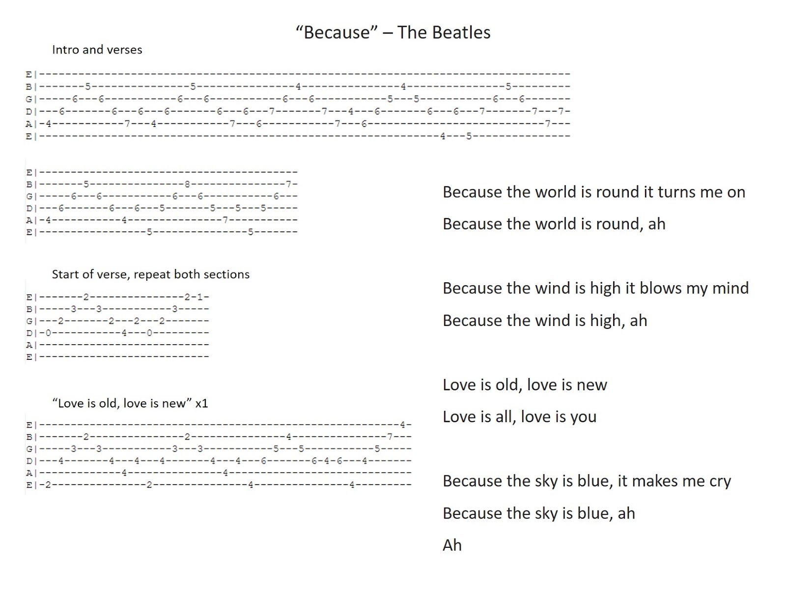 [Mattwins]: "Because" Tab and Lyrics by The Beatles