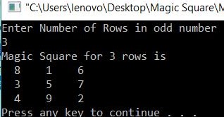 All C Programs: Magic Square for Given number of rows in C