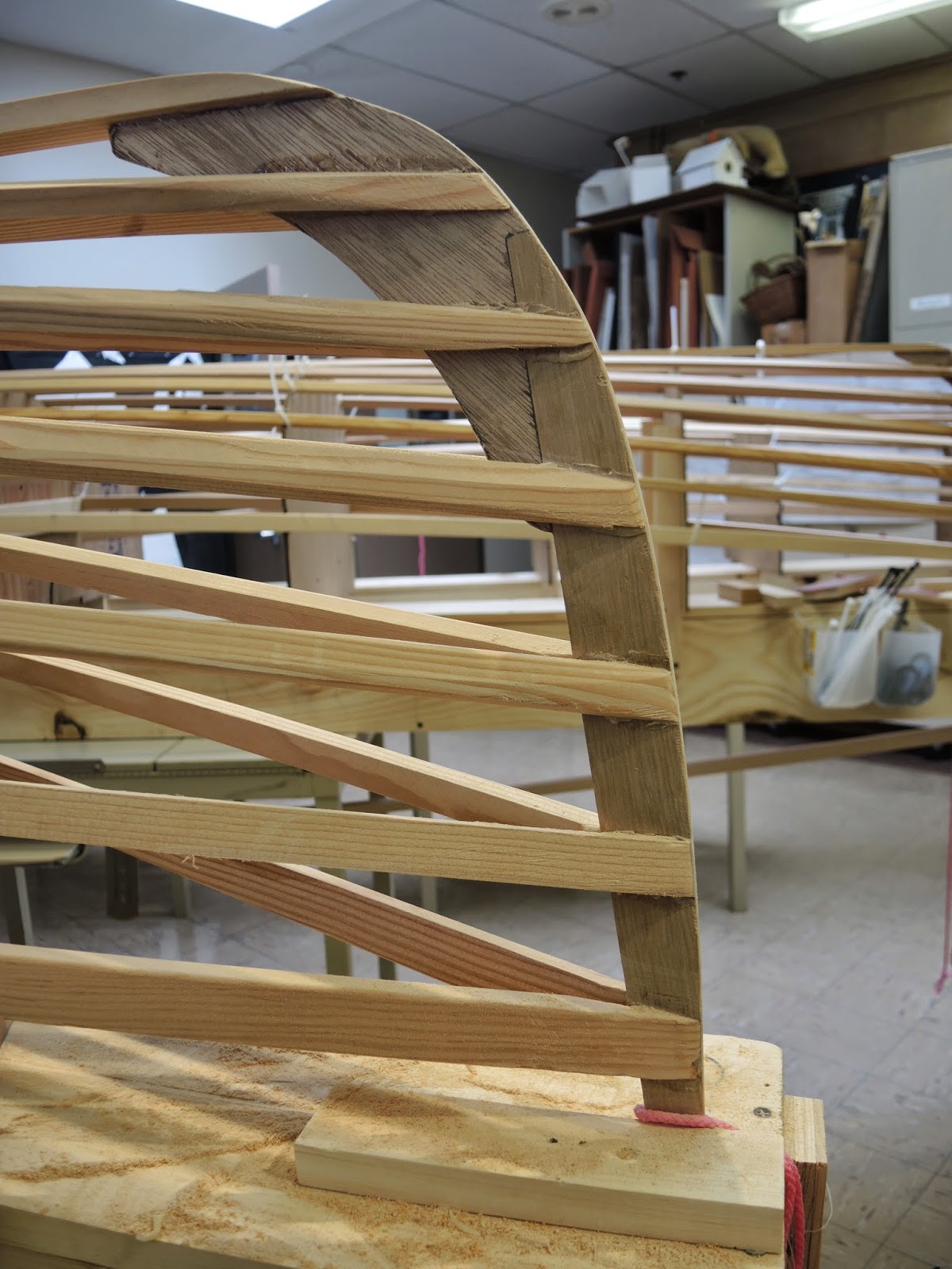 Building Skin on Frame Canoes at Belmont Hill: Gluing Stringers to ...