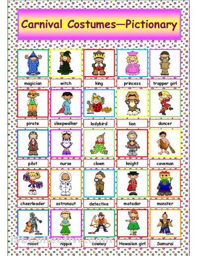 Escuela de Idiomas Marista Champagnat: CARNIVAL COSTUMES - PICTIONARY