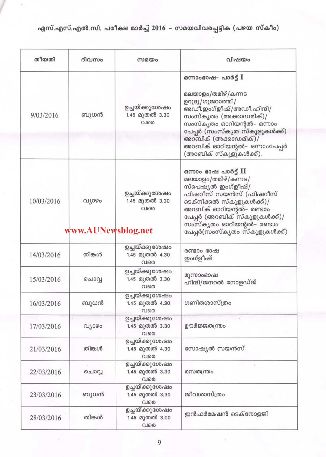 Kerala SSLC Exam March 2016 Full Time Table kerala-sslc-exam-march-2016-full-time-table