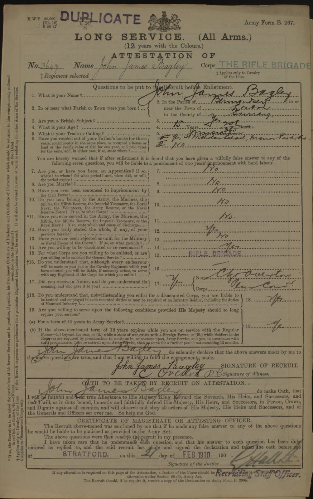 Army Forms & Attestations: Army Form B.267 - long service attestation