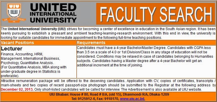 UIU United International University Faculty Search Lecturer - Jobs City ...