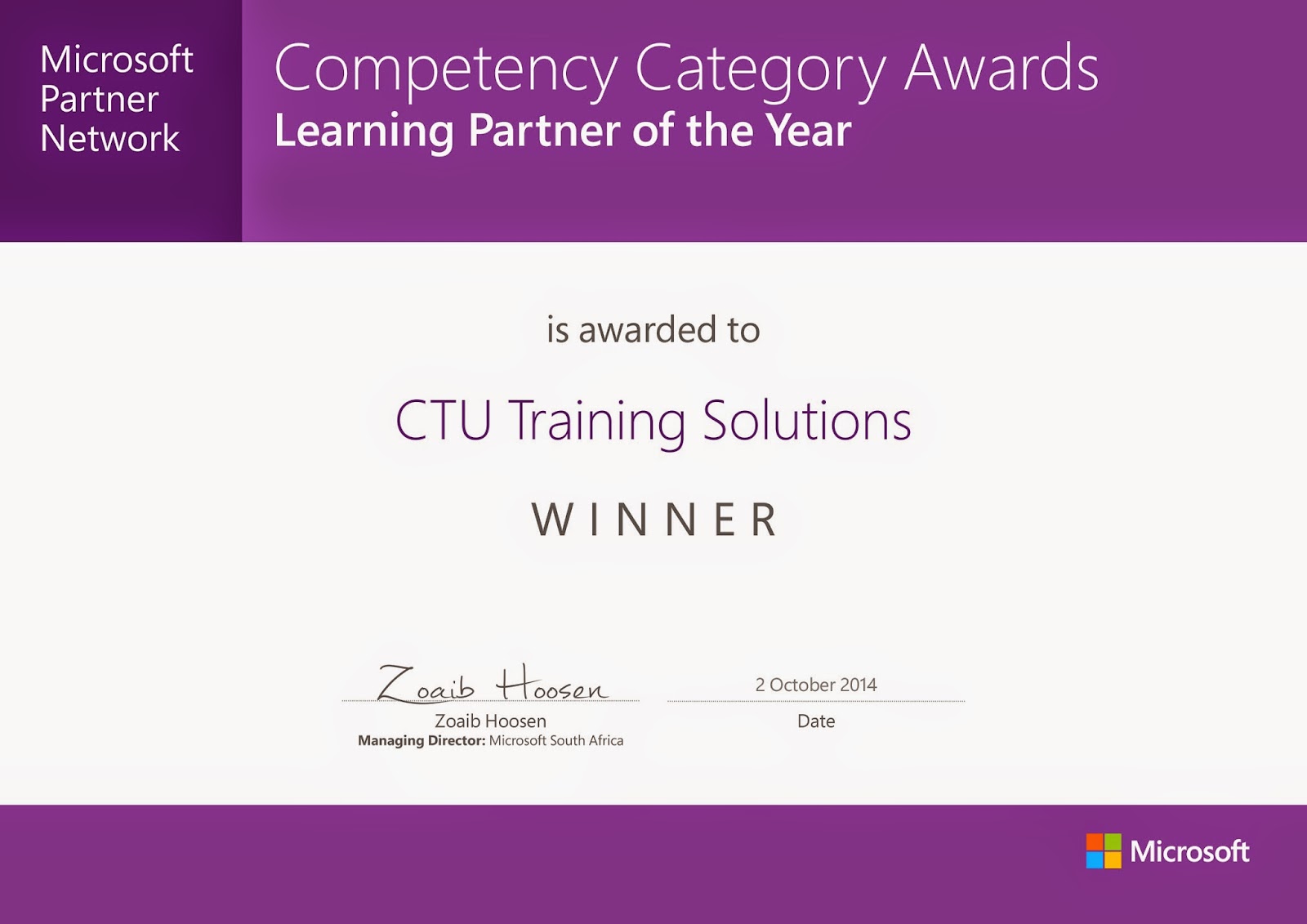CTU - Microsoft Learning Partner of the Year 2014 | CTU Training ...