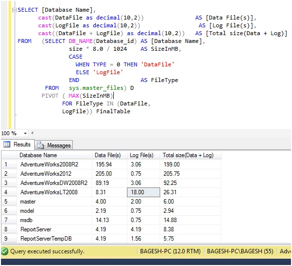 Microsoft Business Intelligence: Get sizes of all databases on a server
