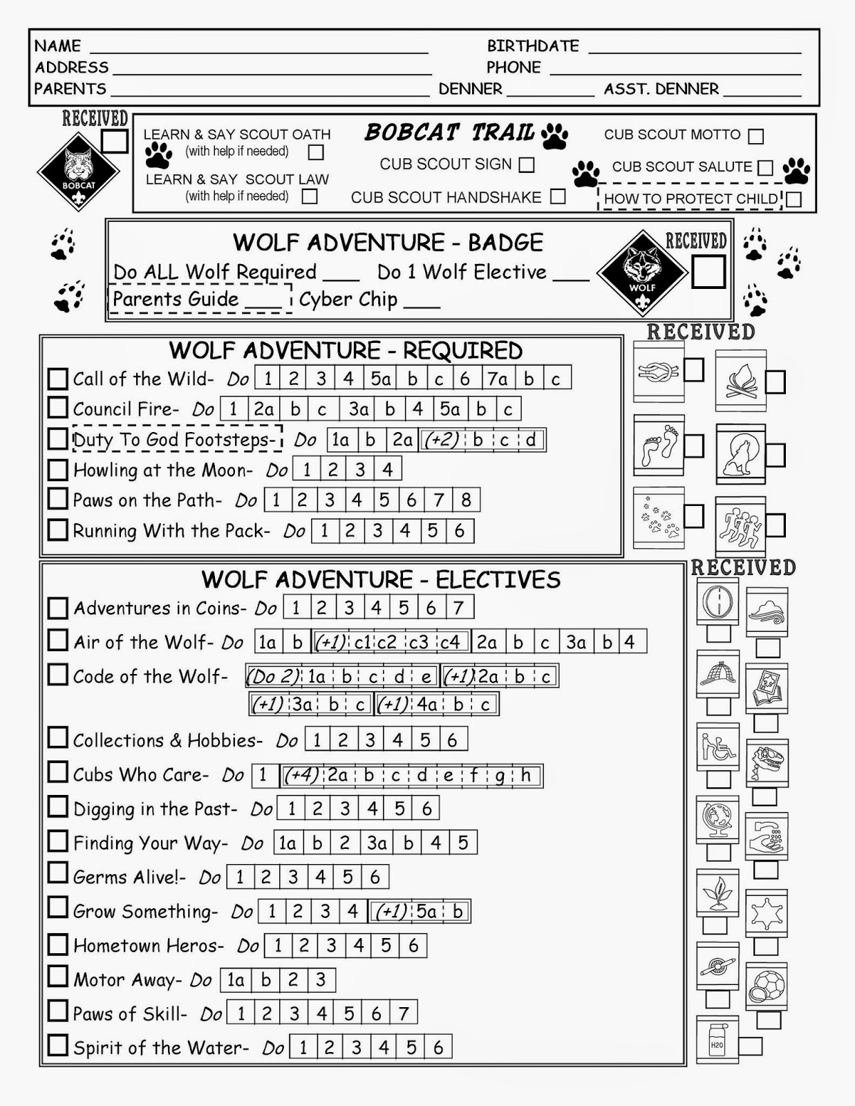 New Cub Scout Stuff: New Cub Scout Wolf Trail Tracking Record