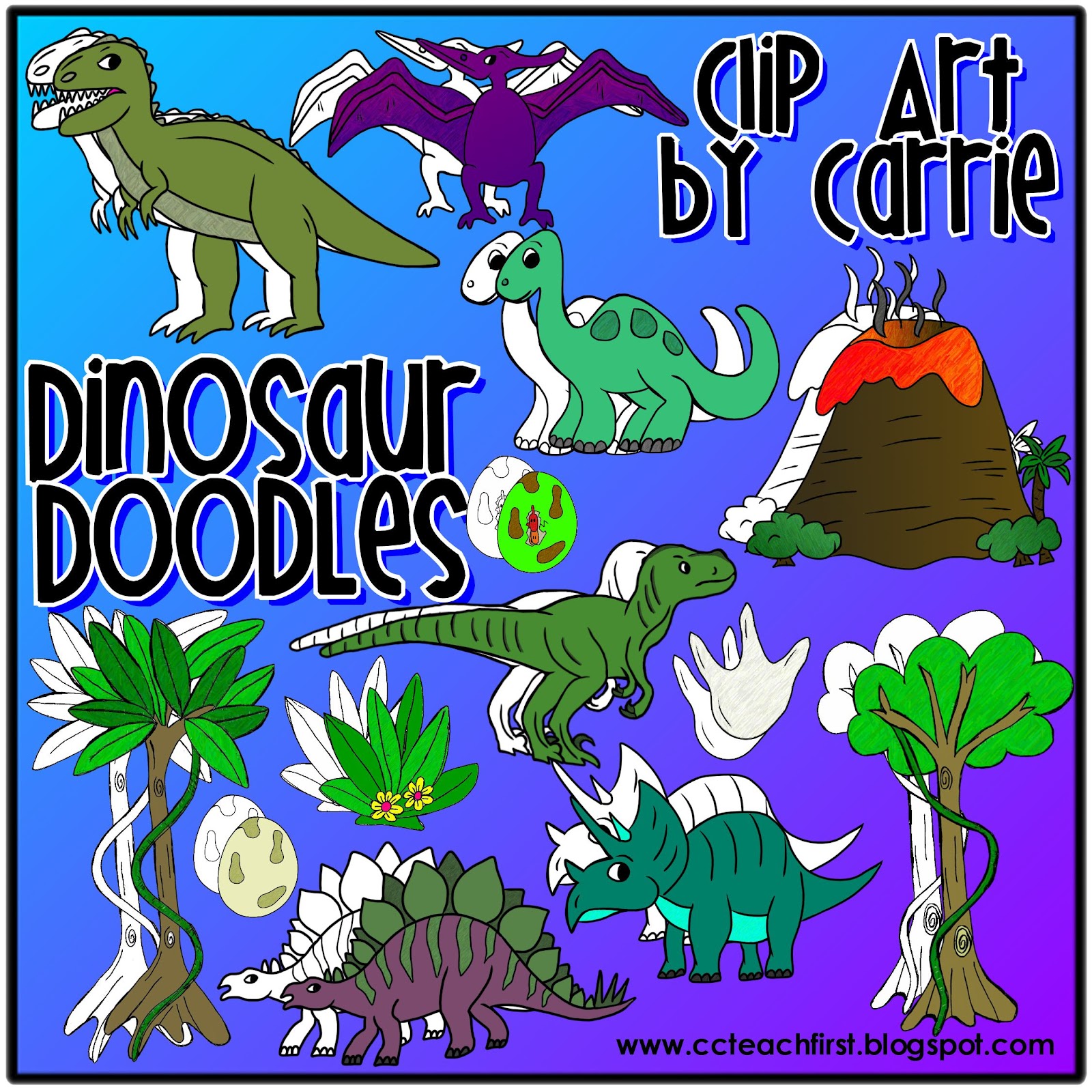 Clip Art by Carrie Teaching First: Dinosaur Doodles clip art with ...