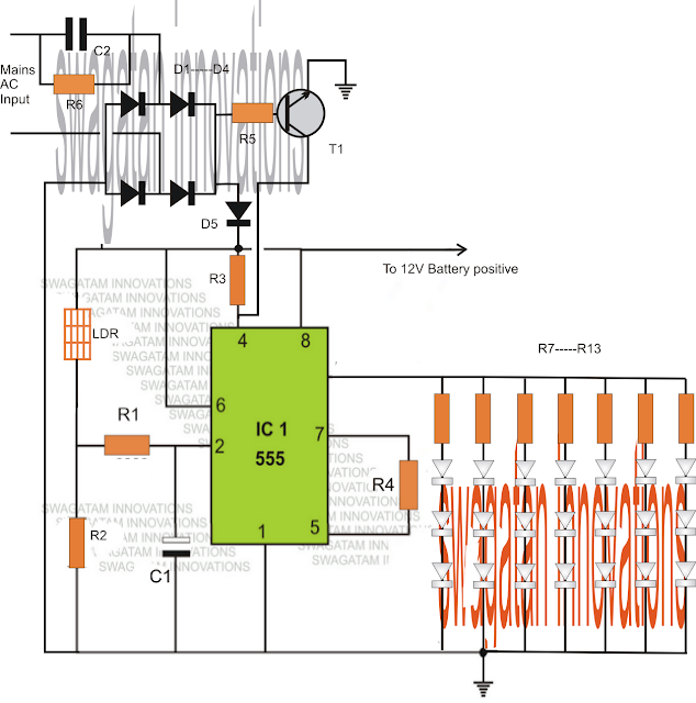 Circuit de lumière simple automatique d'urgence l'aide IC555 ...