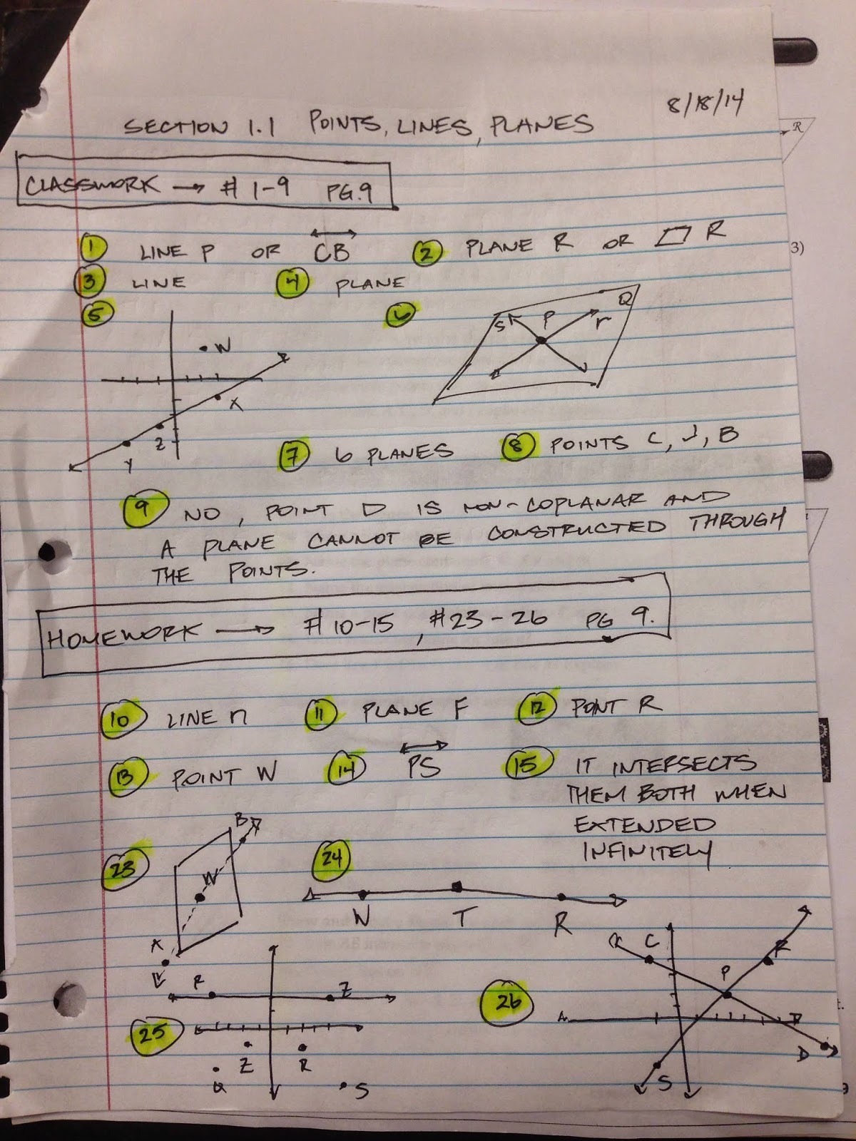 Honors Geometry - Vintage High School: Section 1-1 Points, Lines and Planes