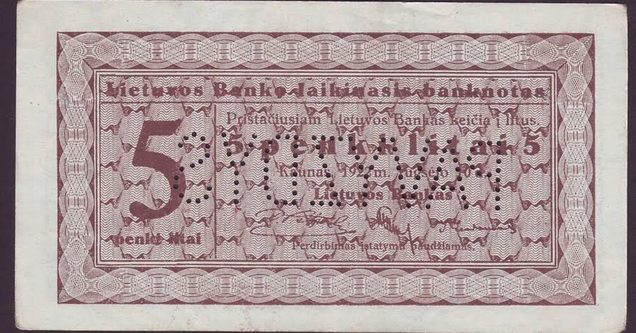 Lithuania Litas 5 Litai banknote 1922|World Banknotes & Coins Pictures ...