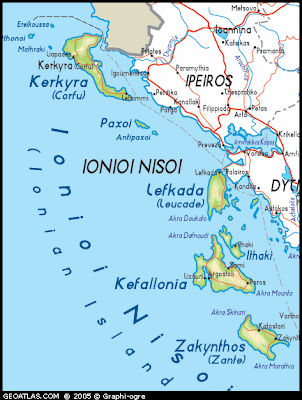 Map of Ionian Islands | Map of Greece Regional Political Province