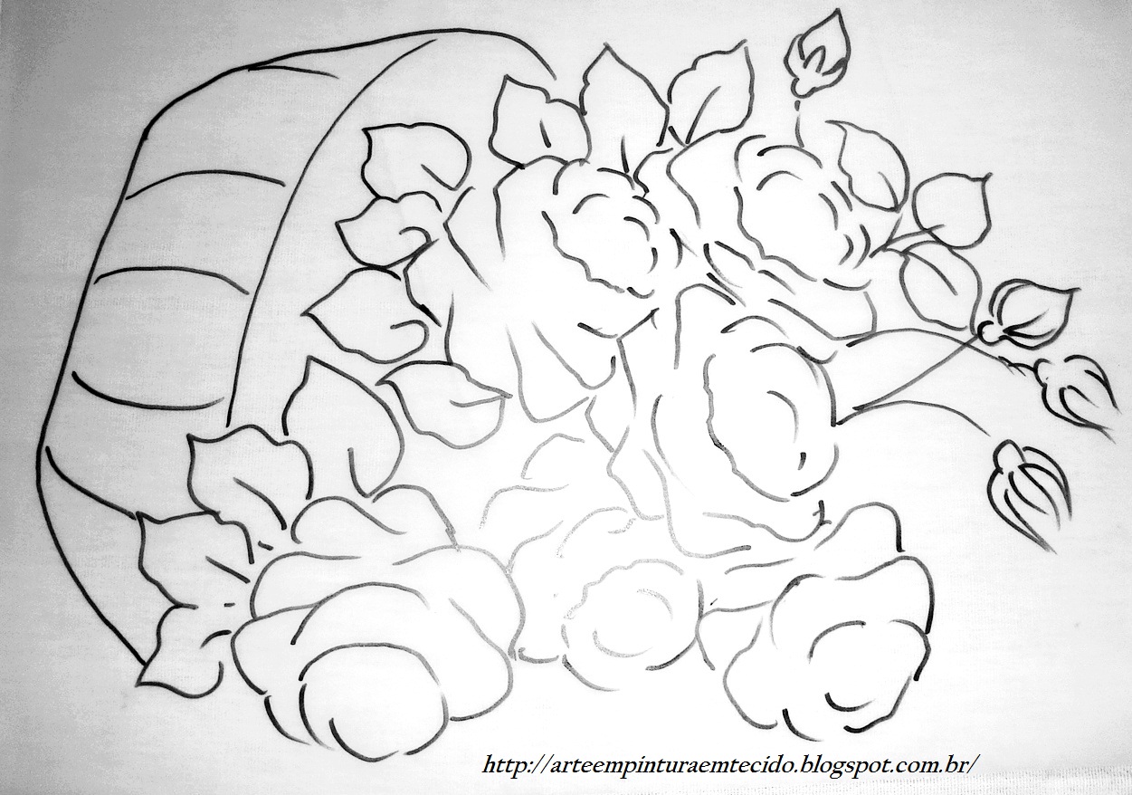 Pintura em Tecido com dicas e riscos: Cesta de Rosas Com passo a passo Pintura em Tecido